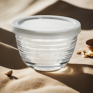 16pc Set of Small Glass Bowls with Airtight Lids - 8oz Stackable Custard Cups - 8 Clear Mise en Place Food Prep Bouillon Cups & Mixing Bowls + 8 Lids for Sauces Dips, Nuts Oats, Candy Dessert, Cereal.