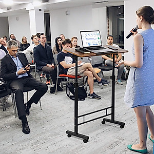 Small Standing Desk Adjustable Height,Rolling Computer Desk,Mobile Standing Desk with Wheels,Portable Stand Up Desk,Tall Computer Table,Adjustable Desktop Sit Stand Desk,Size 31.5x15.7 Inch Brownish C