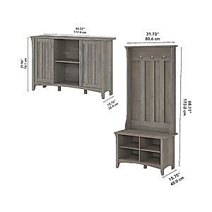 Bush Furniture Salinas Entryway Storage Set with Hall Tree, Shoe Bench and Accent Cabinet in Driftwood Gray