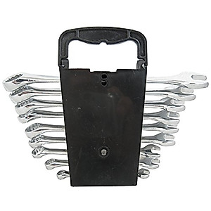 Metric Wrench Set, 9 Chrome Vanadium Combination Open End and Box End Wrenches with Organizer Storage Case