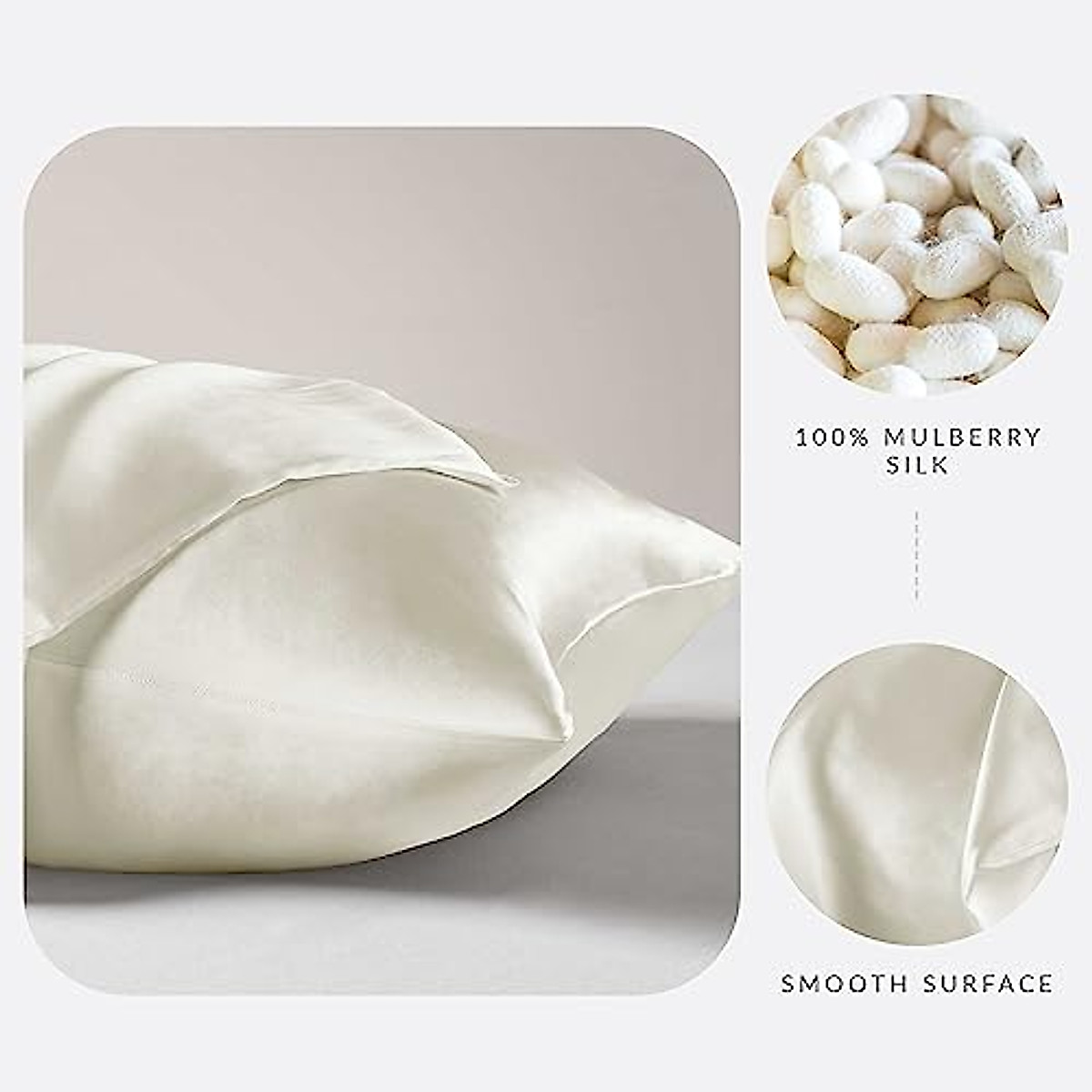 HYDE LANE 25 Momme 100% Pure Mulberry Silk Pillowcase for Hair and Skin with Hidden Zipper, Both Side Grade 6A Silk, Luxury Smooth and Soft,Real Silk Pillow Case, 1pc Queen 20''x30'',Ivory White