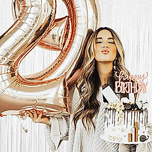 BTSD-home White Foil Fringe Curtain, Metallic Photo Booth Backdrop Tinsel Door Curtains for Wedding Birthday Bridal Shower Baby Shower Bachelorette Christmas Party Decorations(2 Pack, 6ft x 8ft)