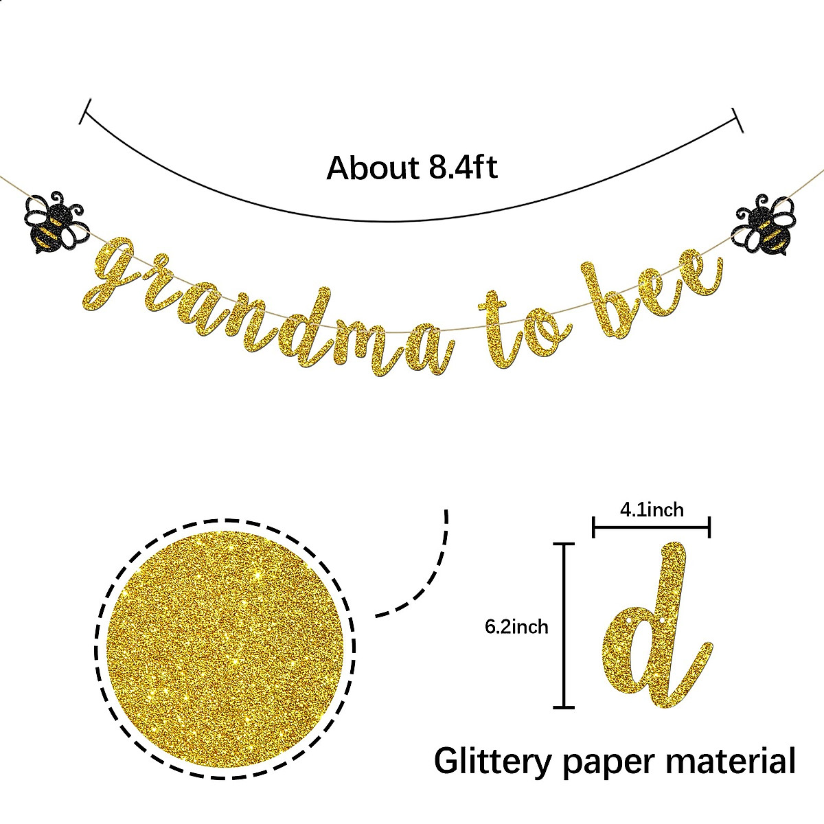 INNORU Grandma to Bee Banner, Bumble Bee Theme Baby Shower Party Decorations, New Grandmother Party, Bee Pregnant Annountanct Party Decorations, Gold Glitter