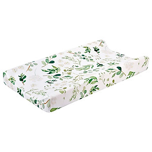 Diaper Changing Pad Cover, 2 Pack, Floral Changing Table Cover, Green Leaf Changing Pad Covers, Jersey Knit Changing Table Sheets, Gender Neutral Crib Bedding Covers for Baby Boy Girl