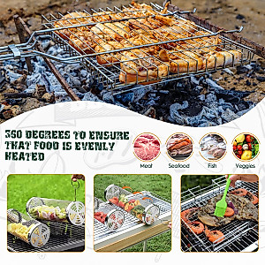 Grill Basket,11pcs Rolling Grill Baskets For Outdoor Grill With Barbeque Grilling Accessories,Stainless Steel Barbecue Folding Grill Basket With Handle,Brush,Portable Bbq Camping For Fish,Shrimp,Vegetables,Birthday Gifts For Men Dad
