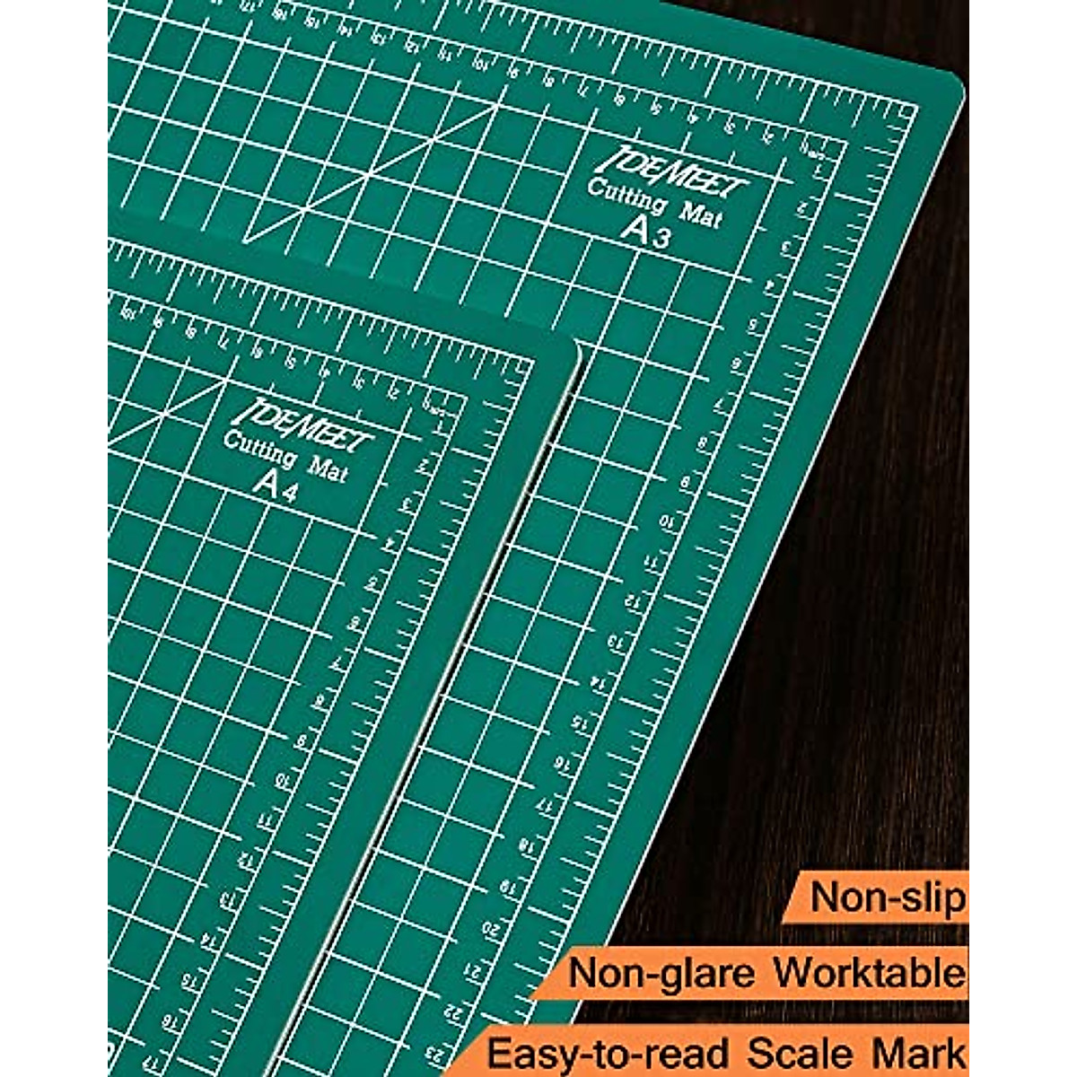 18" x 12" Self Healing Sewing Mat, Idemeet Rotary Cutting Mat for Craft, 5-Ply Blade Table Protecter Cut Board for Handcraft Project, A3, Green