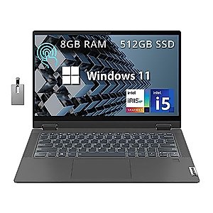 Lenovo IdeaPad Flex 5 15.6" FHD Touchscreen Laptop, Intel Core i5 1135G7, 8GB RAM, 512GB SSD, Intel Iris Xe, Backlit Keyboard, Fingerprint Reader, Wi-Fi AX, Gray, Win 11, 32GB USB Card (Renewed)