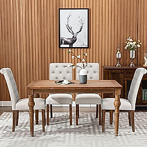 COLAMY Tufted Dining Chairs Set of 2, Accent Parsons Diner Chairs Upholstered Fabric Dining Room Chairs Side Chair Stylish Kitchen Chairs with Solid Wood Legs and Padded Seat - Beige/White