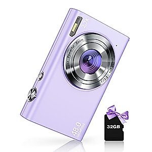 Digital Camera, Zostuic 2.7K Autofocus 48MP Kids Camera with 32 GB Card 16X Zoom Compact Portable Mini Toy Cameras Christmas Birthday Festival Gift for Kid Children Teens Girls Boys(Purple)