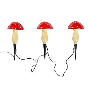 Lights4fun, Inc. Set of 3 Red Solar Powered Mushroom Toadstool LED Outdoor Waterproof Garden Pathway Landscape Lights