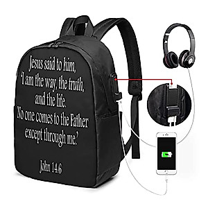 Jesus The Way Truth Life John 146 Christian Bible 17 in Laptop Backpack with USB Charging&Headphone Port Travel Business Bag