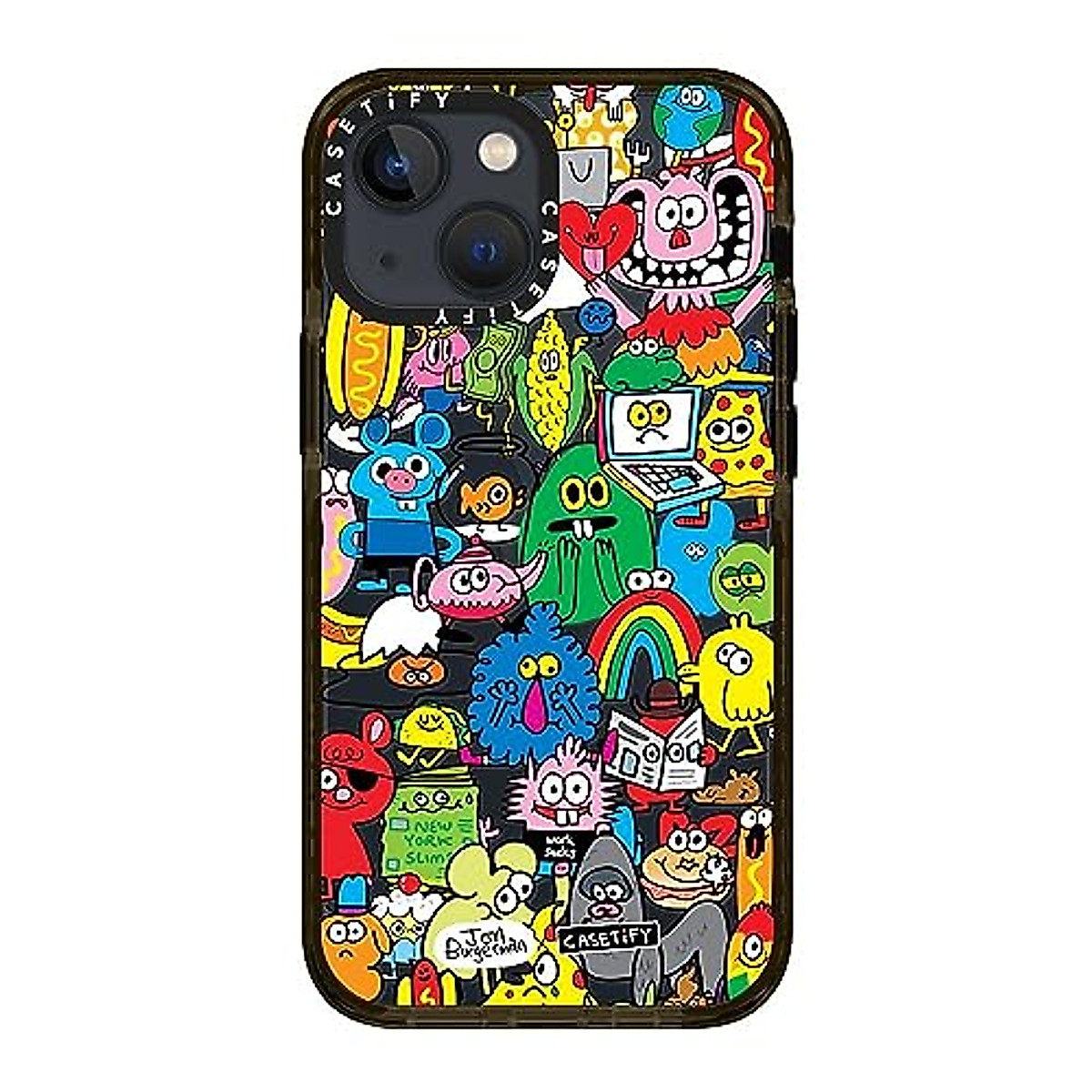 CASETiFY Impact iPhone 13 Mini Case [6.6ft Drop Protection] - Fun Friends by Jon Burgerman - Clear Black
