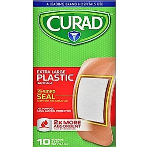 Curad Extra Large Plastic Bandage with 4-Sided Seal, 2x4 Inch (Pack of 10)