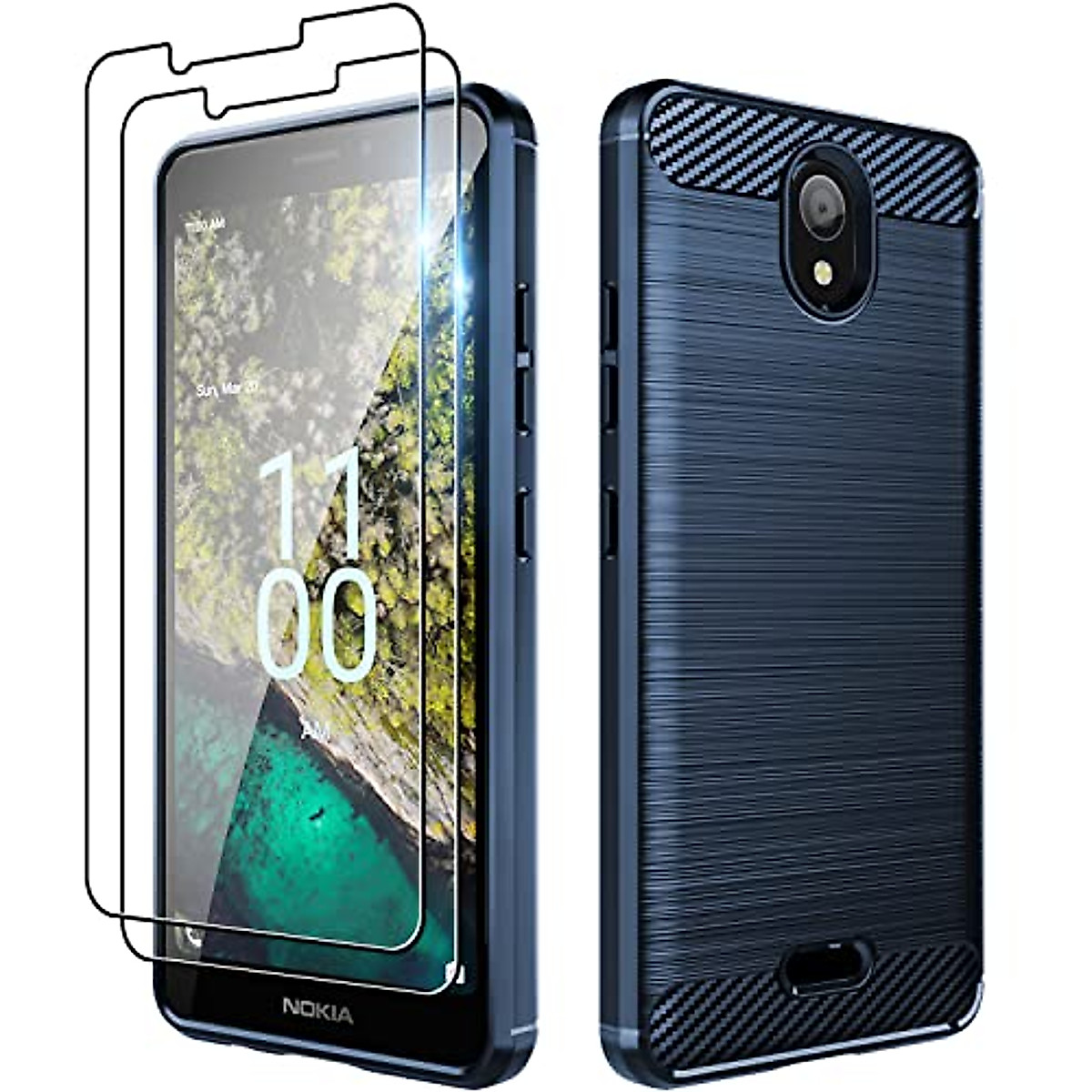 Dzxouui for Nokia C100 Case with 2 Pack Screen Protector Soft Rubber Ultra Thin TPU Brushed Texture Shockproof Anti-Drop Nokia C100 Phone Case for Nokia C100 2022 Case (DL-Blue)