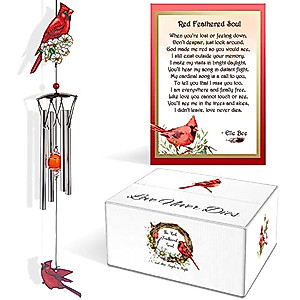 Lola Bella Gifts and Spoontiques Cardinal Wind Chime and Red Feathered Soul Poem Card Red Box Sympathy Grief Memorial Gift