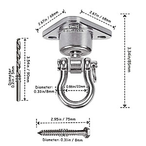 9M 2 Sets of Bearing Smooth Rotary Stainless Steel Hanger, Heavy Duty 180°+360° Rotary Swing Swing Hook, 1500 lb Capacity Wooden Concrete Playground Yoga Hammock Chair Rope Punch Bag Porch Swing Set