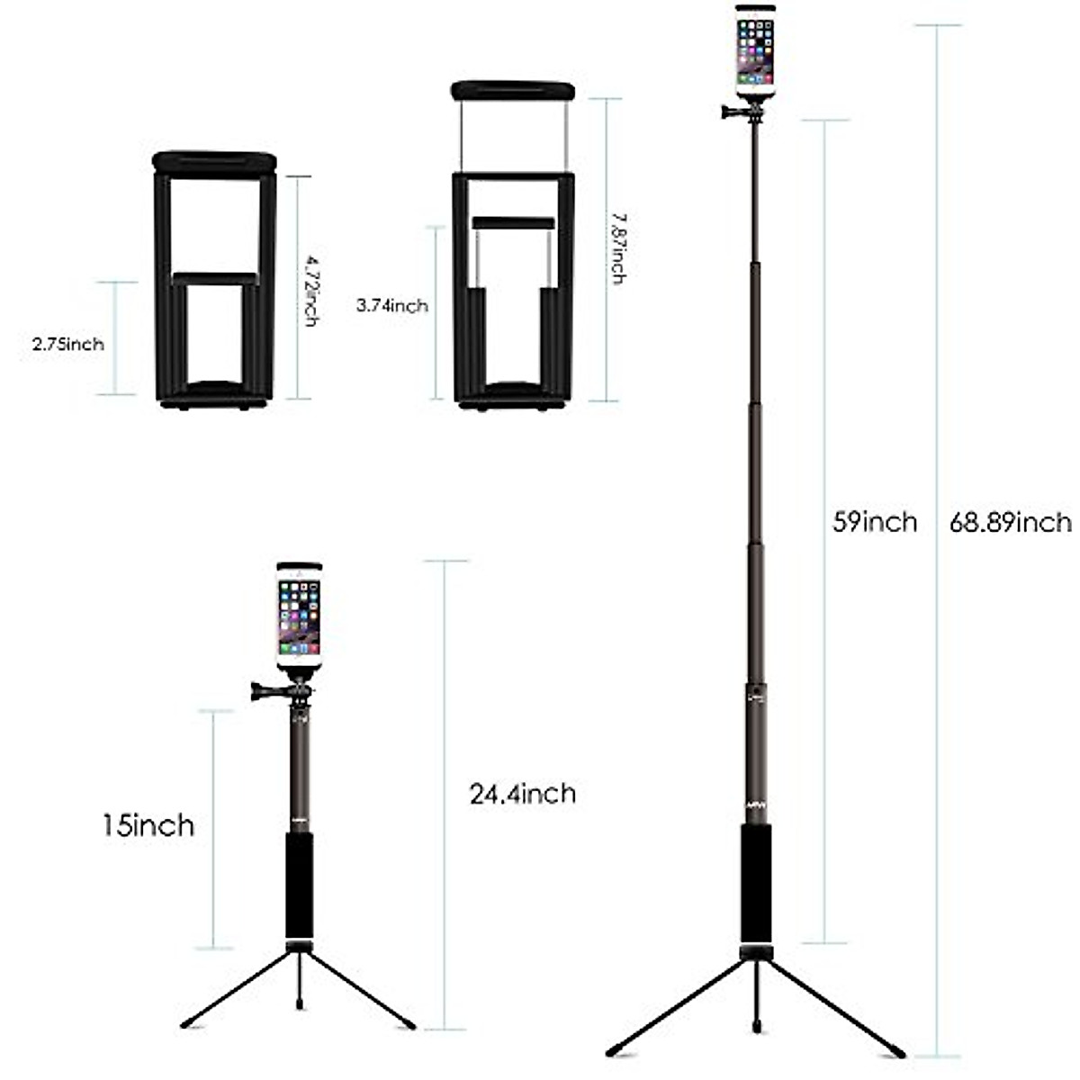 Bluetooth Selfie Stick with Tripod, Remote 59Inch MFW Extendable Monopod with Tripod Stand for iPhone 12/12PRO /11/11PRO/X/XS max/XR/XS/8/7/6/Plus,Tablet,Samsung S7/S8/S9,Android,GoPro Cameras