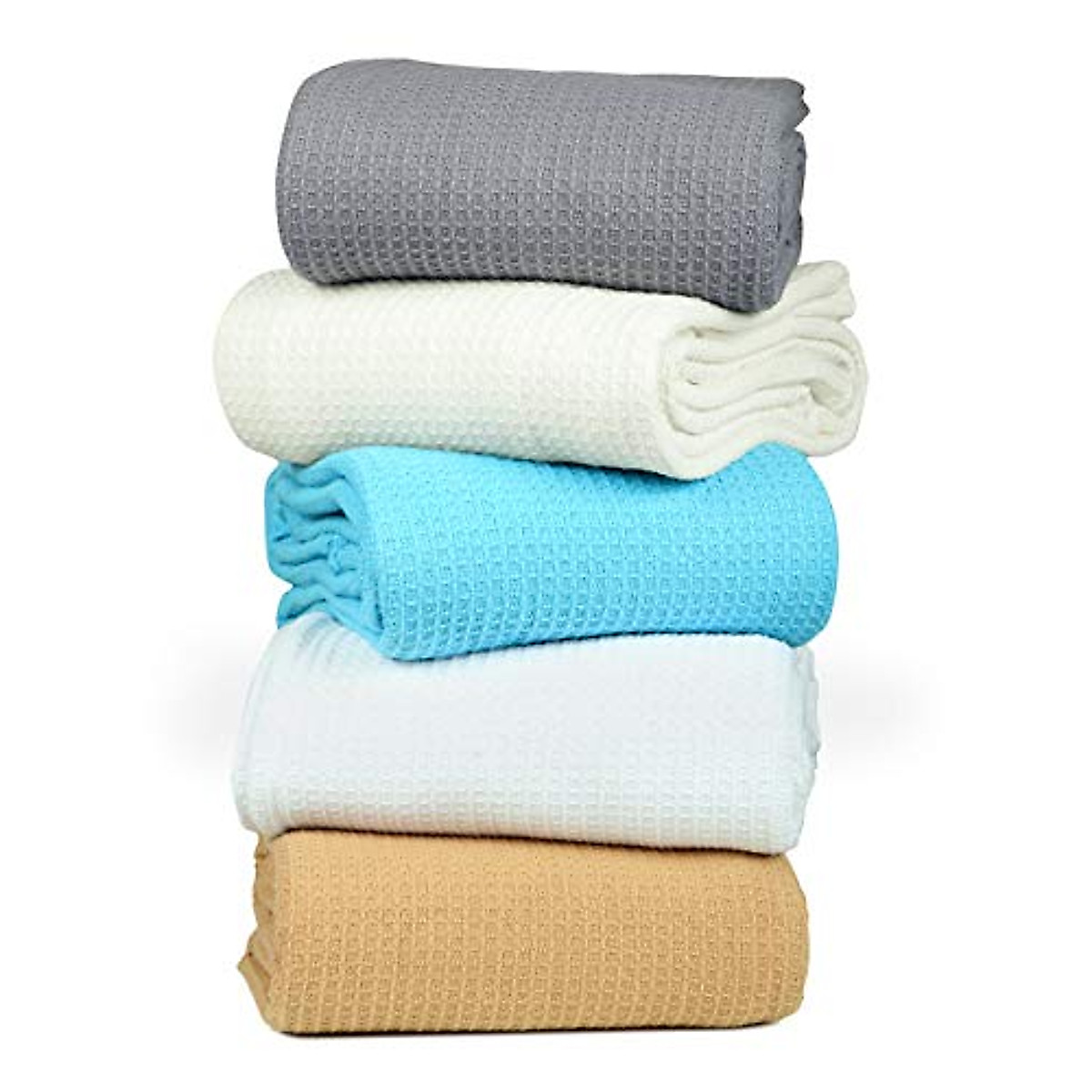 AAVNI HOMES 100% Cotton Blanket King Size 108 x 90 Inches Aqua Sky Blue Color Waffle Weave Blanket - Soft Premium Lightweight Breathable Cotton Bed Blanket for Layering King Size Bed