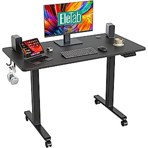 EleTab Standing Desk, 63 x 24 Inch Electric Stand up Height Adjustable Home Office Table, Sit Stand Desk with Splice Board, Black Frame & Espresso Desktop
