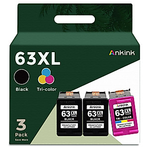 Ankink High Yield 63XL Ink Cartridge 2 Black and Color Combo Pack Replacement for HP Ink 63 XL Officejet 3830 4650 4652 4655 5200 5252 5255 5258 Envy 4520 4512 Deskjet 1112 2132 3630 3632 Printer HP63