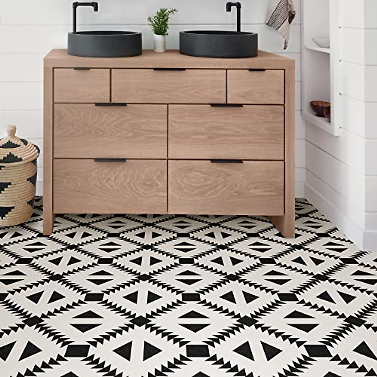 FloorPops Parla Peel & Stick Floor Tiles, Black