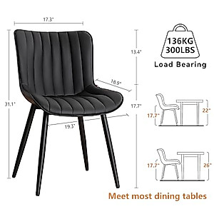 YOUNUOKE Black Dining Chairs Set of 2, Faux Leather Upholstered Kitchen & Dining Room Chairs with Back, Mid Century Modern Minimalist Accent Chair Armless for Guest Reception Waiting Living Room