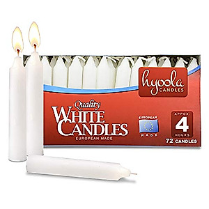 Hyoola White Candles - Short Candlesticks - 5 Inch Candle Sticks (12cm) - 4 Hour Burn Time (72 Pack), European Made