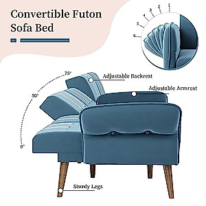 JAMFLY 69'' Velvet Futon Sofa Bed, Convertible Futon Couch Sleeper Sofa with Adjustable Armrests and Backrest, Modern Loveseat Sofa for Living Room, Bedroom…