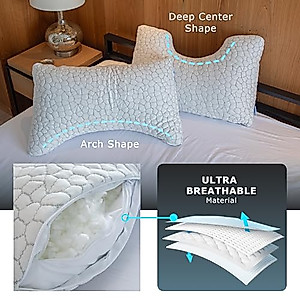 Pharmedoc Adjustable Shredded Memory Foam Curved Pillow - Side Sleeper - Deep Center - Neck Pillow for Pain Relief (Queen Bed Pillow 2 Pack)