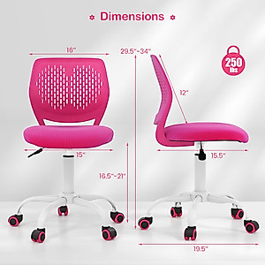 Giantex Kids Desk Chair, Adjustable Children Study Chair, Swivel Chair Armless Mesh Task Student Chair, Child Desk Chair with Adjustable Height & Lumbar Support Computer Chair (Rose)