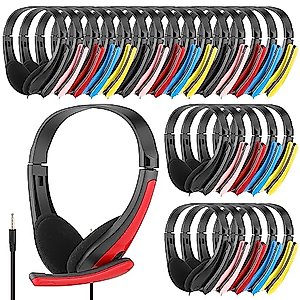 Xuhal 30 Pack Classroom Headphones Bulk, Wired Headsets with Microphone Adjustable Student Headphones with 3.5 mm Plug for School Library Computer Office Conference Chat Boys Girls Mobile Phone