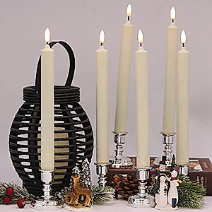 Wondise Window Candles Battery Operated with Remote and Timer, 3D Wick Ivory Taper Candles with Silver Holders and Suction Cups for Christmas Decoration, Set of 6(D0.8 x H10 inch)