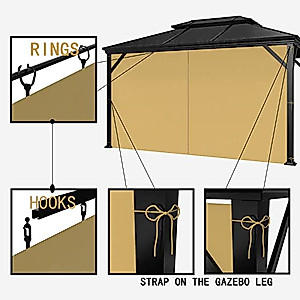 SunCula 10' x 10' Gazebo Universal Replacement Privacy Curtains - Canopy Side Wall Privacy Panel with Zipper, 1 Panel Sidewall ONLY (Khaki)