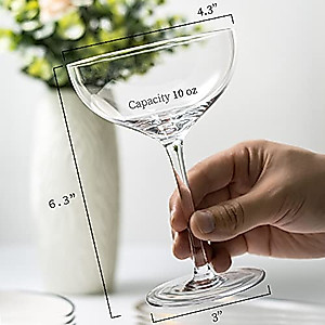 Champagne Coupe Glasses Set of 4 - Elegant Cocktail Coupe, Ideal for serving Martini, Gimlet and Manhattan - High Clarity Crystal Glassware - Excellent Addition to Your Home Bar - 10 oz
