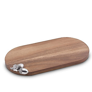 Vagabond House Cutting Bar/Cheese Acacia Wood Board with Pewter Metal Acorn 16.5 inch Long x 9 inch Wide
