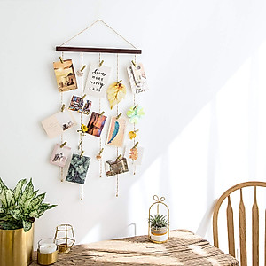 Mkono Hanging Photo Display Pictures Holders with 25 Wood Clips Teen Girl Room Decor Holiday Greeting Card Display Boho Gift for Christmas Home Office Nursery Bedroom Room Dorm, 33" L x 16.5" W