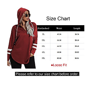 Plus Size Pullover Sweatshirts Women Loose Fit Batwing Top Fleece Hoodies Red 1X