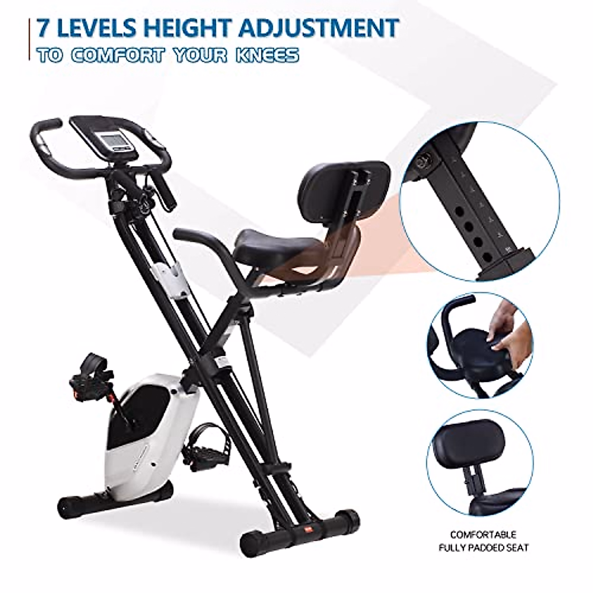 Davcreator Folding Exercise Bike, 2-in-1 Magnetic Recumbent & Upright Indoor Foldable Stationary Bikes for Home Workouts