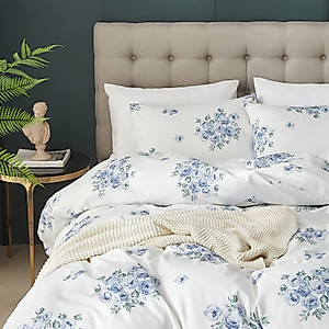 HYPREST Floral Duvet Cover Set King Size, 3 Pieces Blue Floral Farmhouse Duvet Cover Set- Soft, Lightweight & Breathable, Standard 100 by Oeko-Tex(No Comforter)