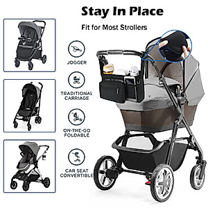 Big Hippo Stroller Organizer With Cup Holders,Durable Baby Stroller Bag with Bonus 2 Pack Stroller Hooks,Detachable Phone Bag & Shoulder Strap,Fits for Stroller like Uppababy,Baby Jogger