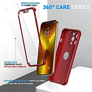 ORETECH for iPhone 13 Pro Max Case, with [2 x Screen Protectors] [15 Ft Military Grade Drop Test] [Camera Protection] 360° Shockproof Slim Thin Phone Case for iPhone 13 Pro Max Cover 6.7" - Red