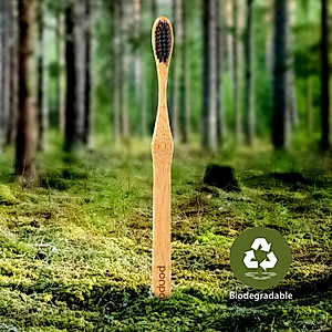 ponpace Biodegradable Bamboo Toothbrushes 4 Pack, BPA Free Soft & Medium Bristles Toothbrushes for Adults, Eco Friendly Wooden Toothbrush