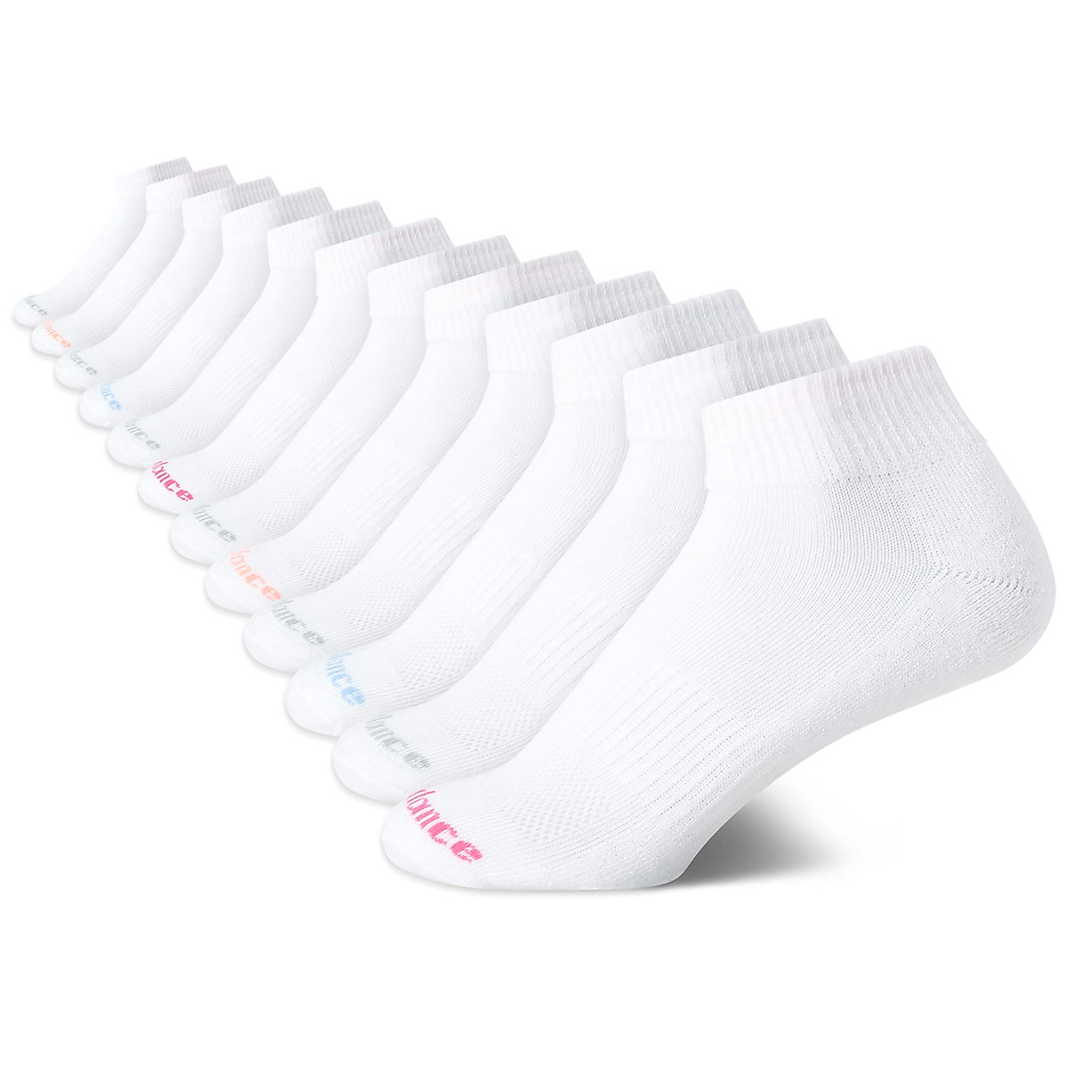 New Balance Women's Athletic Socks - Cushion Quarter Cut Ankle Socks (12 Pack), Size 410, Solid White