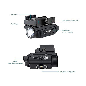 OLIGHT PL-Mini 2 Valkyrie 600 Lumens Magnetic USB Rechargeable Compact Weaponlight with Adjustable Rail, High Performance CW LED Tactical Flashlight with Built-in Battery