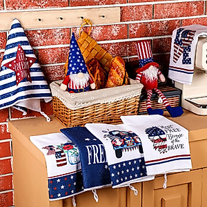 Bencailor 6 Pcs 4th of July Kitchen Towel Patriotic Star Stripe Absorbent Hand Towels Independence Day Gnome Dish Cloths Dish Microfiber Towels for Home Cleaning Baking (Simple Color,Simple Style)