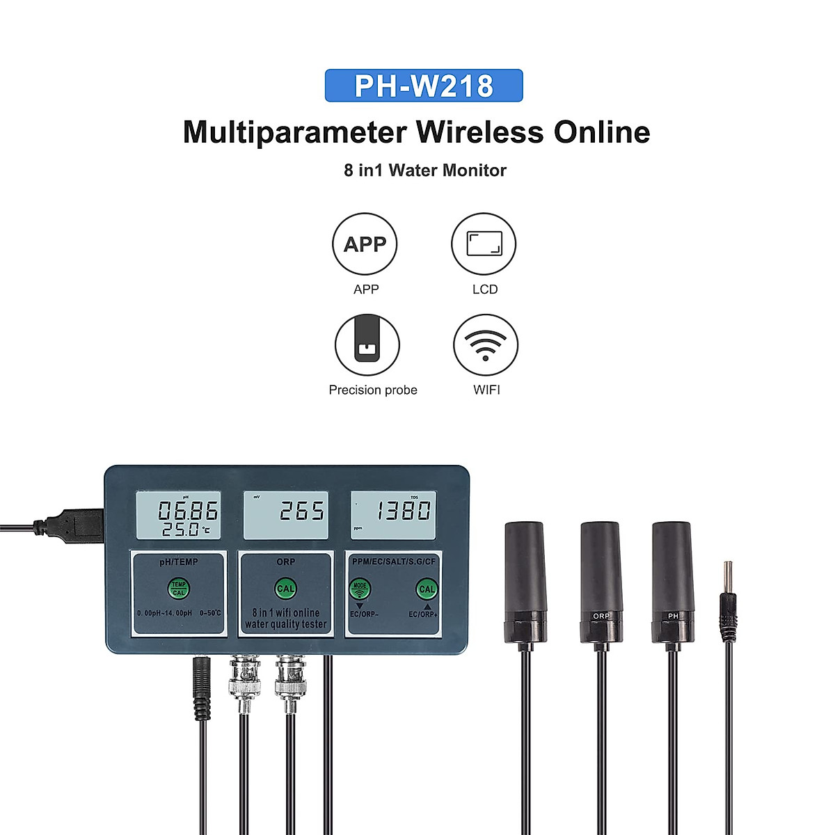 New Professional 8 in 1 Multi-parameter Water Testing Meter Digital LCD Multi-function Water Quality Monitor PH/EC/TDS/SALT/S.G/CF/ORP/Temperature Multiparameter Water Quality Tester