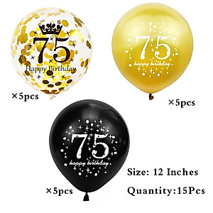 SHUNTAI 75th Birthday Balloons Black and Gold 75th Birthday Decorations for Men Women Happy 75 Birthday Latex Confetti Balloon 75 Years Old Theme Party Decor Supplies 15 Pack 12 Inch