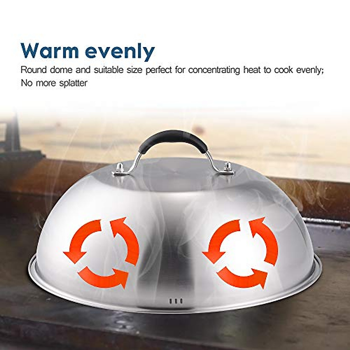 HOUSE AGAIN 2 Pack Cheese Melting Dome Set - 18/8 Stainless Steel Griddle Grill Accessories - Durable Round Basting, Steaming Cover - Heat Resistant Handle for Flat Top Griddle Grill Indoor/Outdoor