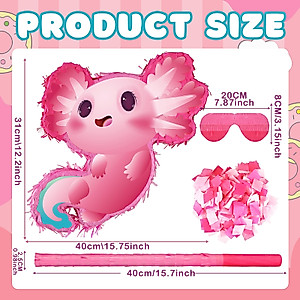 Seematn Axolotl Pinata Birthday Party Supplies Animals Pinata with a Blindfold, Bat and Confetti for Axolotl Party Favor Kid Girl Birthday Baby Shower Easter Party Supplies, 15.75 x 12.2 x 2.95 Inch
