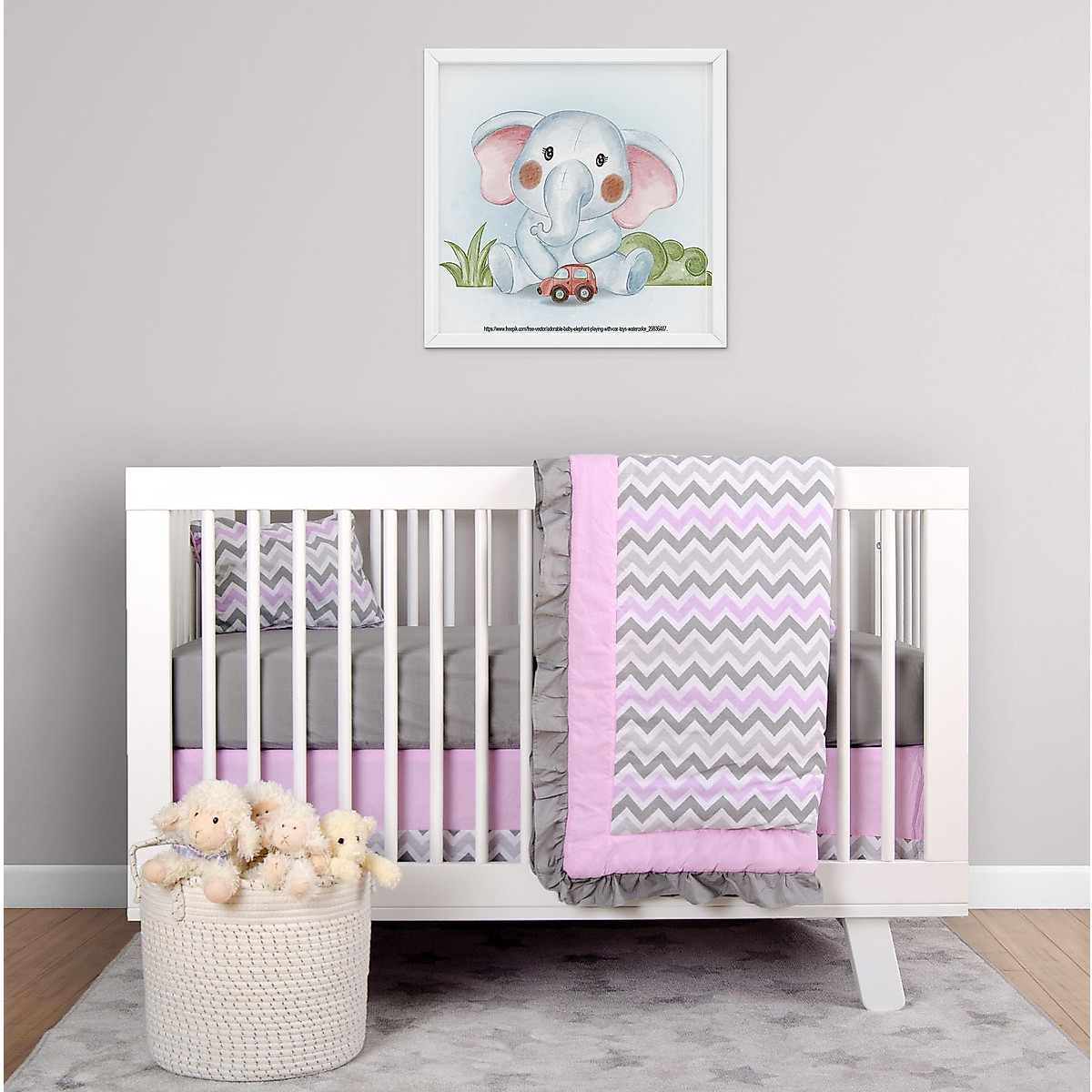 BabyFad Pink Chevron Zig Zag 9 Piece Baby Crib Bedding Set 100% Cotton
